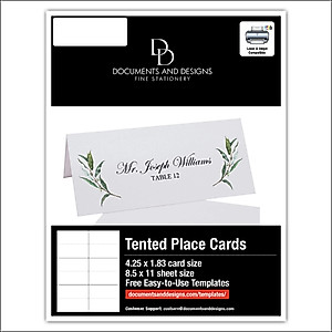 Laurel Wreath and Greenery Corner Printable Place Cards, Set of 60 (10 Sheets), Laser & Inkjet Printers - Wedding, Party, Dinner, and Special Events - Made in The USA