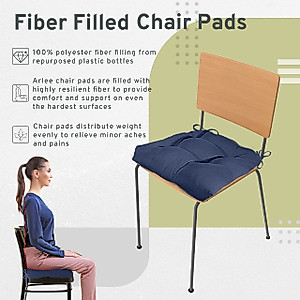 Arlee Home Fashions – Fiber Filled Premium Chair Pads - Chair Pads with Tiebacks –14” L X 15” W – Navy - Set of 2