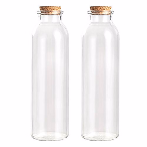Magic Season Decorative Glass Bottles with Cork Stoppers (12 fl oz. Round Bottles / 2 Pcs)