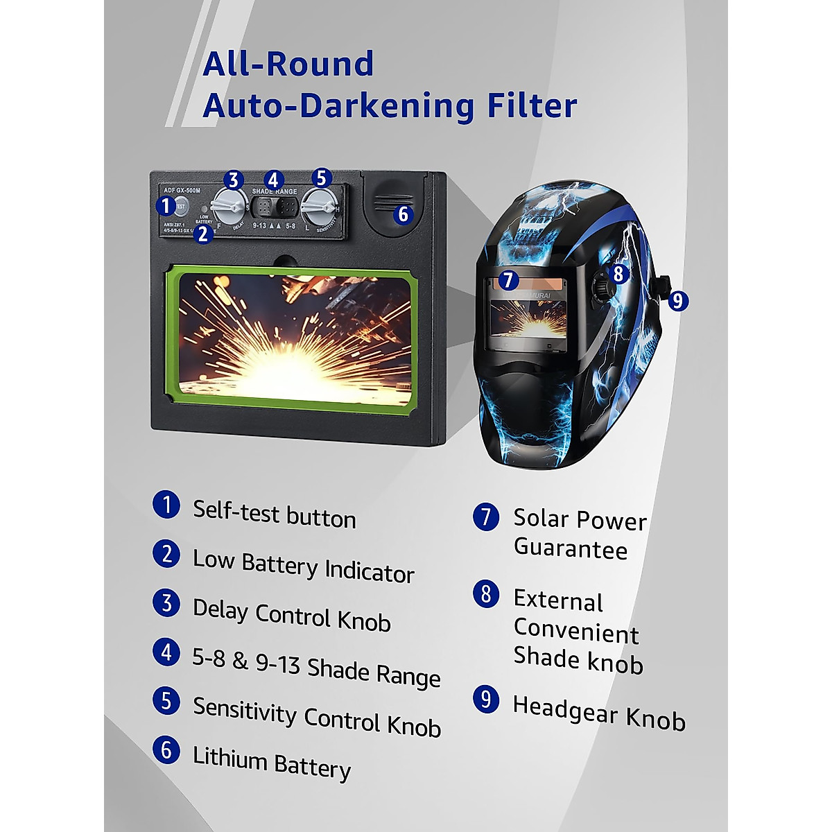 WELDSAMURAI Auto Darkening Welding Helmet, True Color Solar Power Welding Hood, 4 Arc Sensor Wide Shade 4/5-8/9-13 Welder Mask Shield with Grinding for TIG MIG MMA Plasma