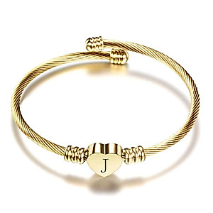 MZC Jewelry Initial Letter Cuff Bracelet Love Heart Alphabet Bracelet