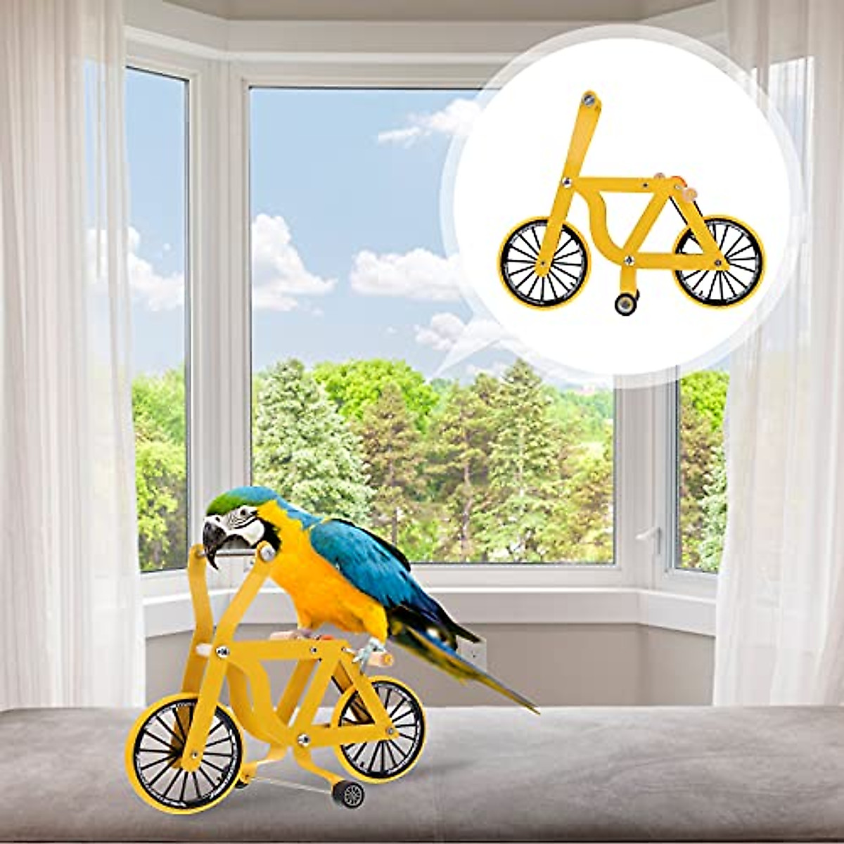balacoo Bird Toys Parrot Training Playthings Mini Bicycle Bike Funny Bird Intelligence Toy Supplies for Parakeet Macaws Conures Yellow 15. 5x10x12. 5cm Conure Toys