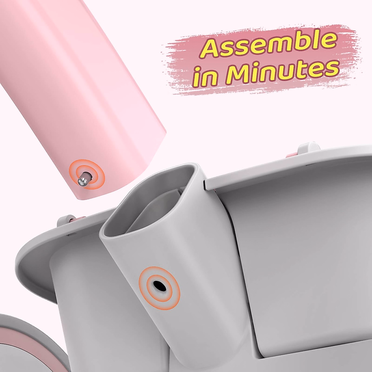 SEREED Colorful Lighting Toddler Tricycle for 2-5 Years Old Girls, Adjustable Seat&Handlebar Trike, Removable Basket, Birthday Gift Idea for Kids Ages 2+ (Pink)