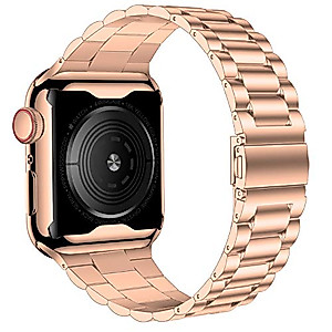 iiteeology Compatible with Apple Watch Band 44mm SE/Series 6 5 4, Upgraded Stainless Steel Link Replacement Band with iWatch Screen Protector Case Rose Gold