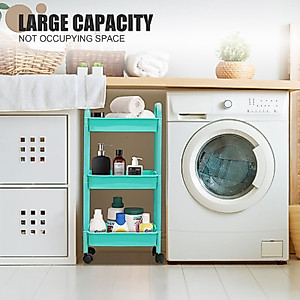 3 Tier Utility Rolling Cart with Handle, Multifunctional Storage Organizer Rolling Carts with Wheels for Bathroom Office Living Room (Green)