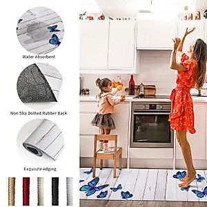 Farmhouse Style Kitchen Mats for Floor Cushioned Anti Fatigue 2 Piece Set Kitchen Runner Rugs Non Skid Washable Butterfly Vintage Wooden Plank