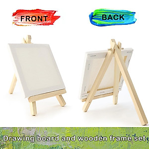 WYBG 4 Pieces Mini Canvases for Painting with Easel Set, 3x3 Inch Stretched White Blank Canvas Panels Wood Easels Small Canvas with Easel Small Canvas for Adults Kids