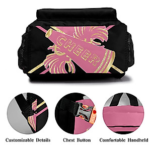 BigBigift Personalized Cheer Pink Black Cheerleaders Waterproof Backpack with Name Text for Women Men Gift, 12.2(L)x5.9(W)x16.5(H)inch