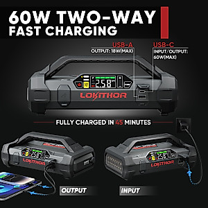 LOKITHOR JA400 1750A 12V Jump Starter with Air Compressor, 60W Two-Way Fast Charing, Lithium Car Battery Starter with 150PSI Digital Tire Inflator, Booster Pack for 7.5L Gas or 5.5L Diesel Engines