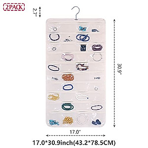 2 Pack Hanging Jewelry Organizer with 80 Pockets Jewelry Storage for Earrings Necklace Bracelet Ring Accessory, Beige