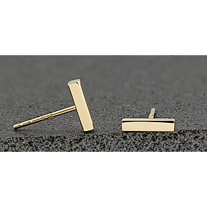Minimalist 14k Gold Polished Stud Bar Line Stick Earrings, (8.5mm X 2mm) (Yellow Gold)
