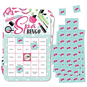 Big Dot of Happiness Spa Day - Bingo Cards and Markers - Girls Makeup Party Bingo Game - Set of 18