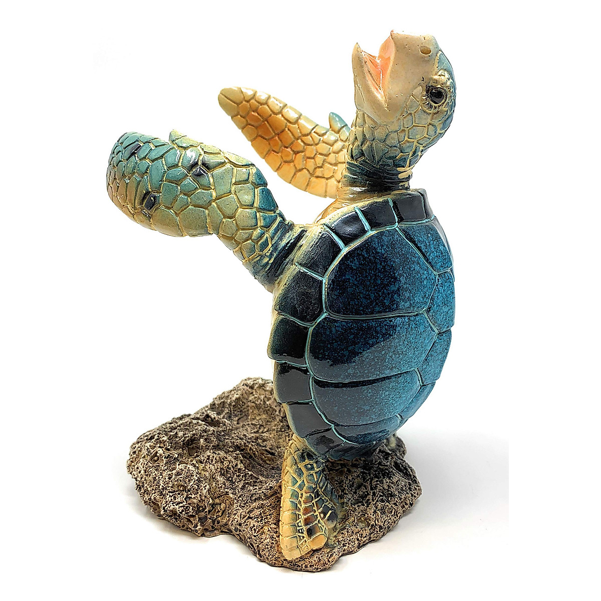 Globe Imports Blue Sea Turtle Resin Wine Bottle Holder, 7.75 Inches Tall