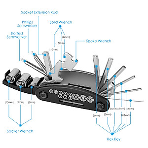 WOTOW Bike Repair Tool Kits, 16 in 1 Bike Saddle Under Seat Bag Waterproof with Repair Set Chain Breaker Splitter, Hex Key, Tire Patches Lever, Portable Multi Tool Maintenance for Road Mountain Bikes