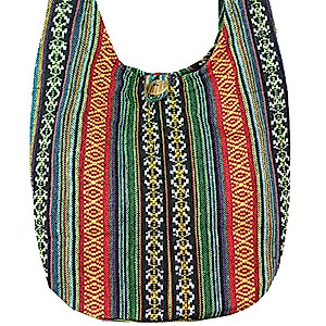 PumPumpz Hippie Boho Crossbody Bohemian Gypsy Sling Shoulder Bag Handwoven Ikat Medium Size. (Medium Random Green)