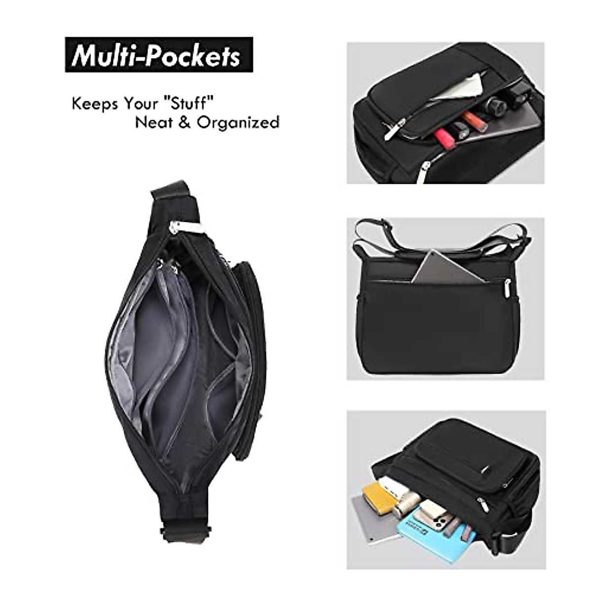 Shaelyka Large Shoulder Bag with PADDED Shoulder Strap, Water- Resistant Crossbody Bag for Women, Black