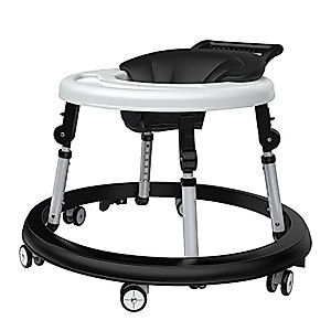 Baby Walker for Girls Boys, Foldable Baby Walker with Wheels, Adjustable Height Activity Mute Anti-Rollover Infant Walker for Toddler 6-18 Months (Black)