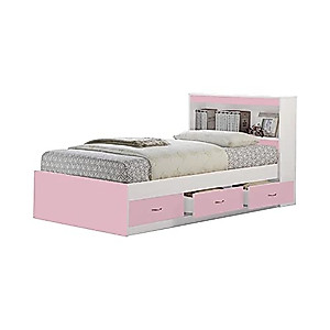 Hodedah Twin-Size Captain Bed with 3-Drawers and Headboard in Pink