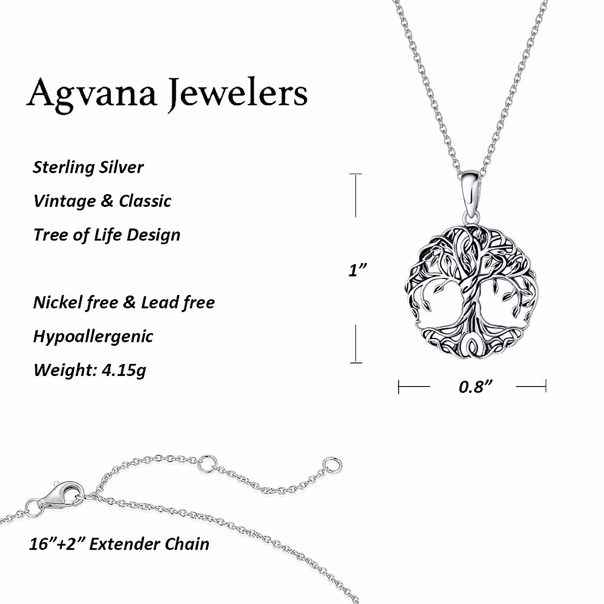 AGVANA Sterling Silver Tree of Life Celtic Knot Dainty Pendant Necklace for Women Family Tree Necklace Anniversary Birthday Gifts for Women Wife Grandma Her with Velvet Bag