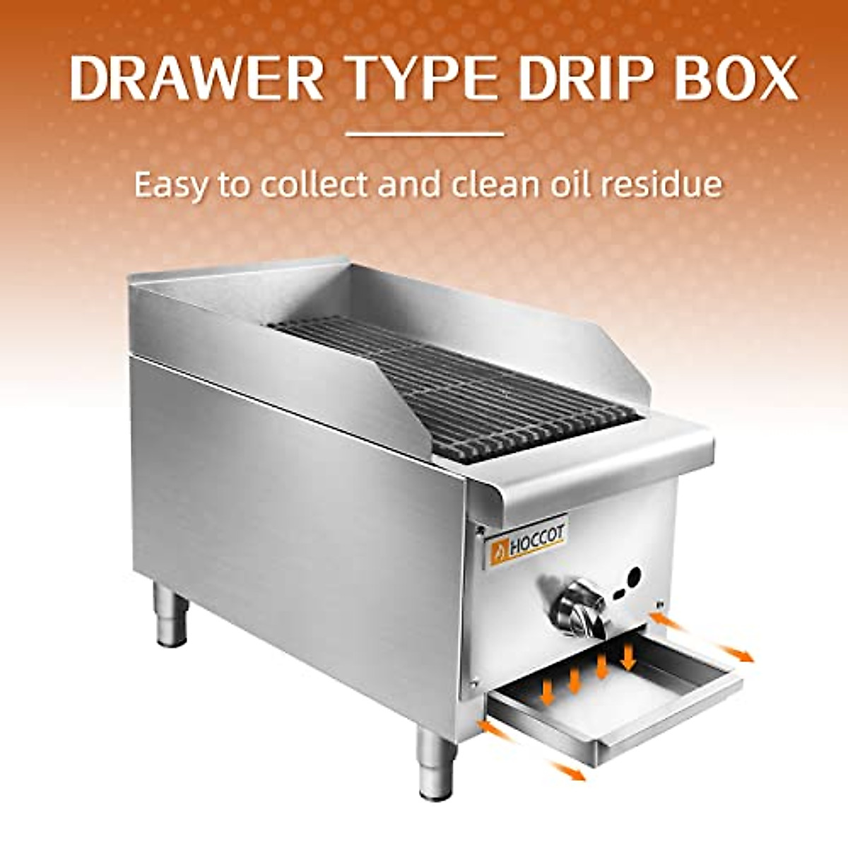 HOCCOT 12" Commercial Countertop Gas Charbroilers, Heavy Duty Natural/Propane Gas Broiler Grill Single Burner 28,000 BTU for Restaurant Cooking Equipment BBQ