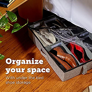 StorageLAB Under Bed Storage Containers, 1-Pack Underbed Shoe Organizer with Adjustable Dividers, Clear Windows, and Sturdy Handles, Use as Clothes Organizer, Blanket Organizer, Toy Storage (Set of 1)
