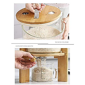 Flour and Cereal Container, Rice Dispenser 5L/8L, Creative Glass Food Storge Container for Kitchen Organization and Pantry Store, Airtight Lid and Wooden Stand5L