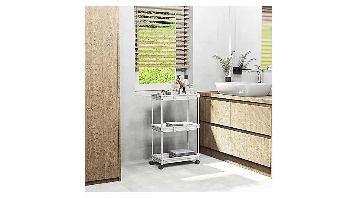 SimpleHouseware 3-Tier Slim Rolling Storage Cart - White for Tight Spaces