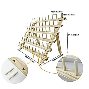 wennuo 60 Spools Wooden Thread Rack/Braiding Hair Rack/Thread Holder Organizer with Hanging Hooks for Embroidery, Hair Rack for braiding Hair and Sewing Threads (60 Spools)