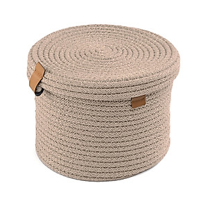 Tonestone Handmade Multipurpose Rope Braided Organizer Basket with Lid for Jewelry, Shawl, Belt, Buckle, Cotton, Cable, Key 4 colors (Beige)