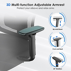 Soohow Ergonomic Mesh Office Chair, Computer Desk Chair Ergonomic, High Back Office Chair with Headrest, Adjustable Lumbar Support and 3D Armrests.