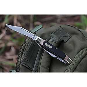 Old Timer 8OT Senior 6.9in S.S. Traditional Folding Knife with 3in Clip Point, Sheepsfoot, Spey Blade and Sawcut Handle for Outdoor, Hunting, Camping and EDC