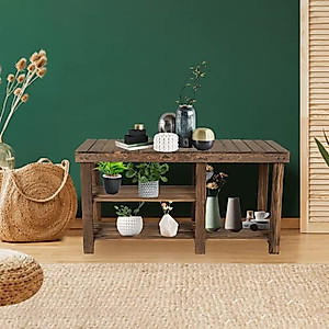 Babion Shoe Rack Bench, Shoe Storage with High Boots Storage, Dark Brown Shoes Organizer Shelf, Multi-Function Shoe Shelf, Sturdy Shoe Rack for Entryway, Bathroom, Industrial Style, Wooden Frame