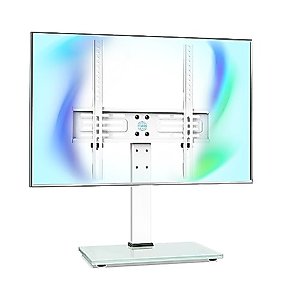 FITUEYES Universal TV Stand Table Top TV Stand for 27-55 inch LCD LED TVS Height Adjustable TV Base with Tempered Glass Base Wire Management VESA 400x400mm Holds 88 Pounds, White
