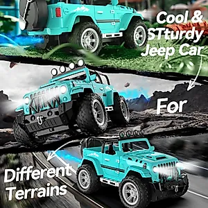 DEERC Remote Control Car with Fog Mist & Music, 1:16 Remote Control Truck for Boys, 2.4Ghz RC Car Toy with 2 Batteries, All Terrain SUV Gifts Crawler with Trailer Hitch
