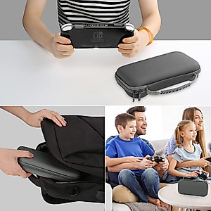 HEYSTOP Compatible with Switch Lite Carrying Case, Switch Lite Case with Soft TPU Protective Case Games Card 6 Thumb Grip Caps for Nintendo Switch Lite Accessories Kit(Grey)