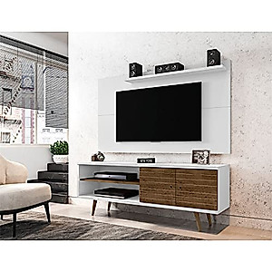 Manhattan Comfort Liberty Mid-Century Modern Living Room TV Stand and Panel, 62.99", White/Rustic Brown