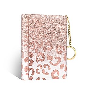 Nipichsha Womens Wallet, Small Credit Card Wallet for Women, Slim RFID Card Holder Wallet with 7 Card Slots & ID Window (Pink Gilt)