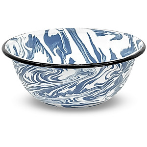 Red Co. Set of 4 Enamelware Metal Classic 20 oz Round Cereal Bowl, Navy Blue/Black Rim - Swirl Design