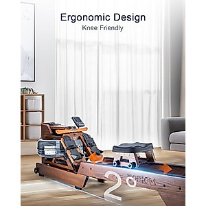 TOPIOM Water Rowing Machine for Home Use, Solid Wood Rower Machine with Upgraded Handle and Adjustable Footpad, TM3 Dedicated Monitor & Bluetooth Connection (Natural Adjust Footpad)
