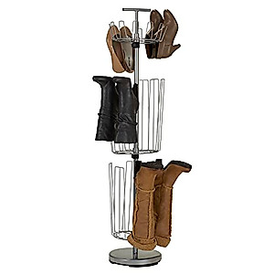 Household Essentials 2132-1 Metal 3-Tier Revolving Shoe and Boot Rack - Silver