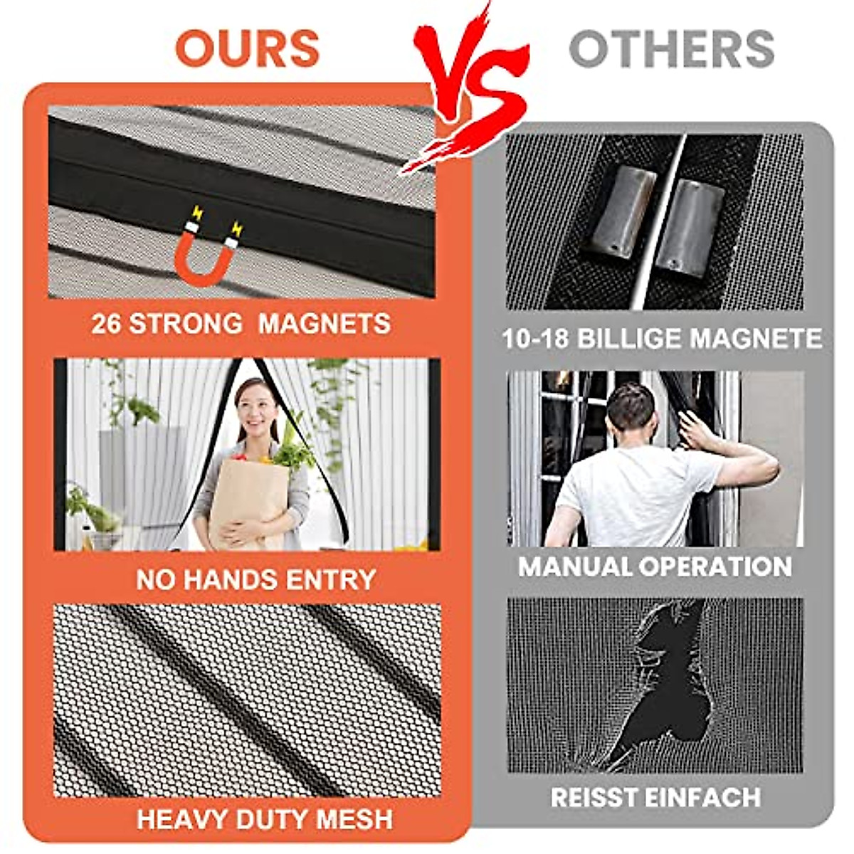 METAONLY Magnetic Screen Door Fits Door Size 32" x 80", Actual Screen Size 34" x 81", Screen Door Mesh,Door Screen Magnetic Closure for Patio Door Enjoy Air Fresh-Black