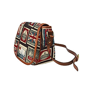 InterestPrint Stamps With the Union Jack, Parliament, Big Ben and London Boho Crossbody Saddle Shoulder Bag Sling Shoulder Bag