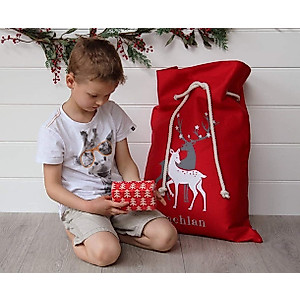 THOVSMOON Christmas Bag Santa Sack with Drawstring Reindeer Red Delivery Design Gift Bag Xmas Presents Large Size 19.5"x27.5"（Red Reindeer）