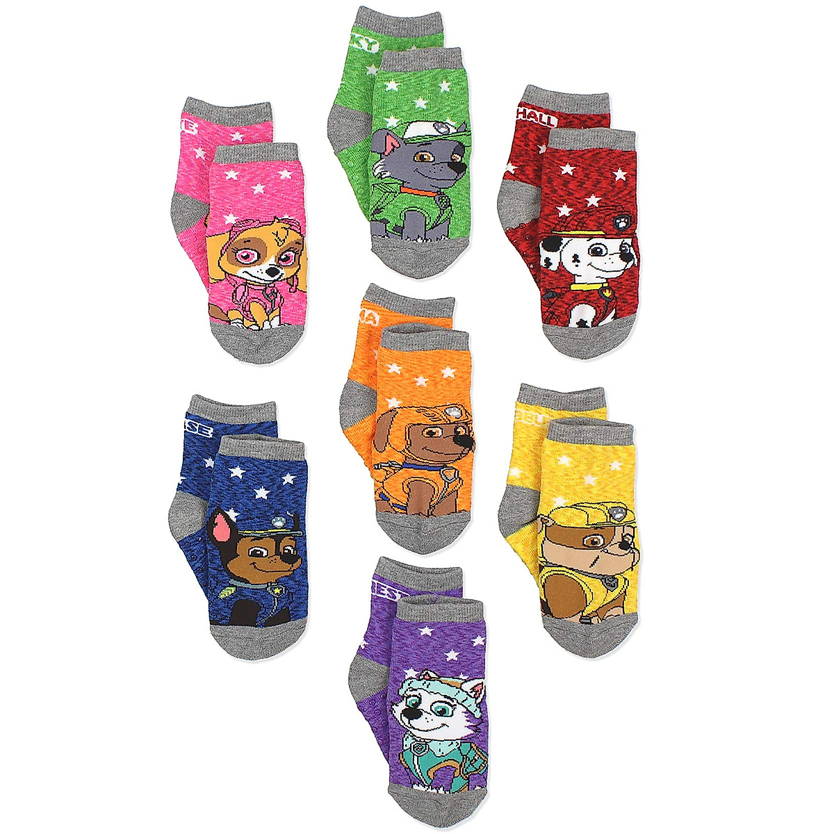 Paw Patrol Boys Girls 7 pack Socks with Grippers (Shoe: 7-10 (Sock:4-6), Grey/Multi)