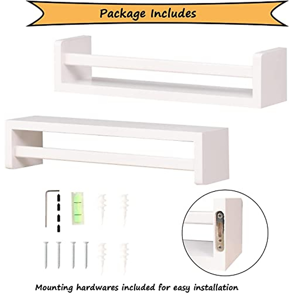 Nursery Floating Shelf, Wall Mounted Nursery Book Shelves,Set of 2 Rustic U Shaped Book Shelf Organizer for Farmhouse Decor,Corner Display Hanging Spice Rack for Bathroom Kitchen.