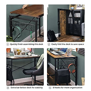 CZDYUF 39" Folding Computer Desk Writing Desk with 8 Hooks for Home Office Laptop