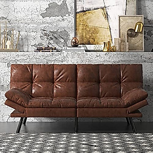 FONTOI Futon Sofa Bed Memory Foam Couch Sleeper Daybed Foldable Convertible Loveseat, Brown