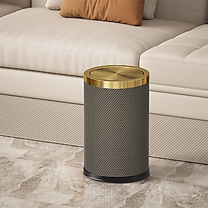 YOJIA 9L/2.4Gal Gold Trash Can with Swing Cover,Creative Shake Lid Leather Garbage Can, Garbage Can for Kitchen,Bathroom,Living Room,Office (9L-Checked Grey)