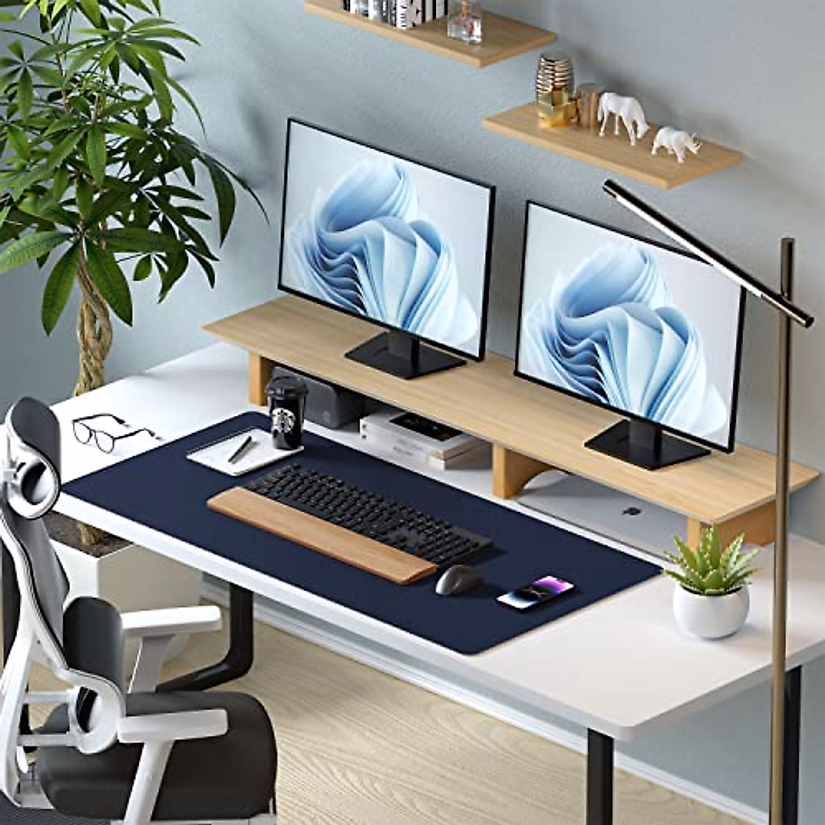 Leather Desk Pad Protector,Mouse Pad,Office Desk Mat,Non-Slip PU Leather Desk Blotter,Laptop Desk Pad,Waterproof Desk Writing Pad for Office and Home(Dark Blue,31.5" x 15.7")