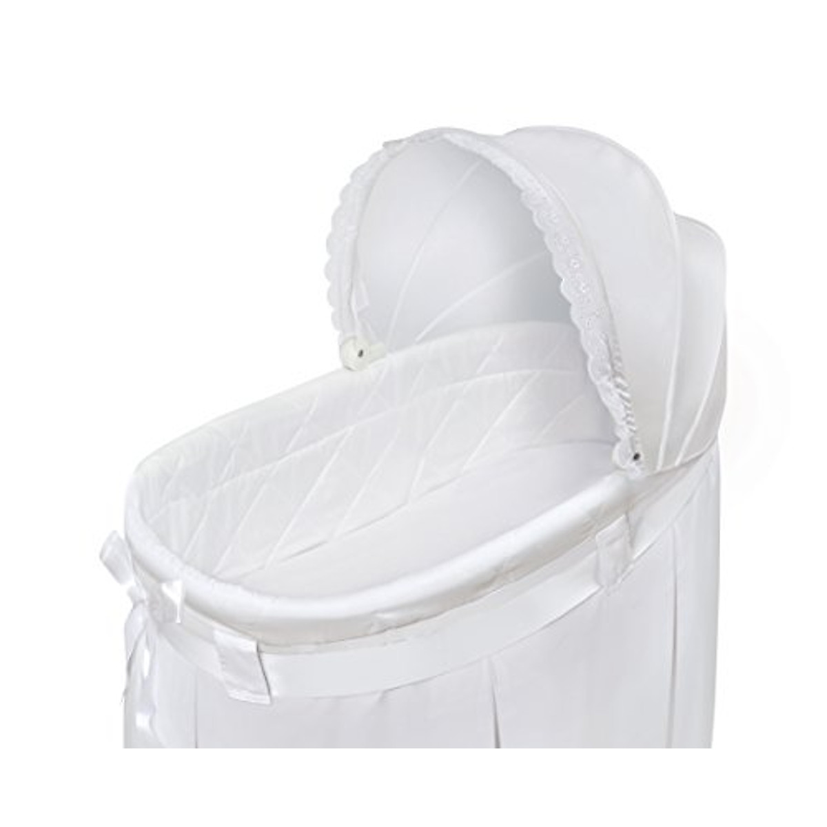 Badger Basket Wishes Rocking Baby Bassinet Heirloom Quality Bedside Sleeper with Bedding, Pad, and Storage Basket - White